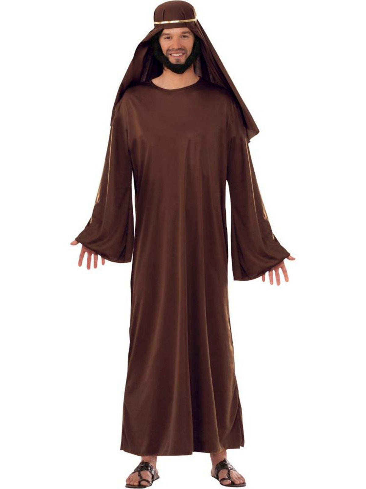 Mens Brown Biblical Robe with Headdress Costume — Costume Super Center