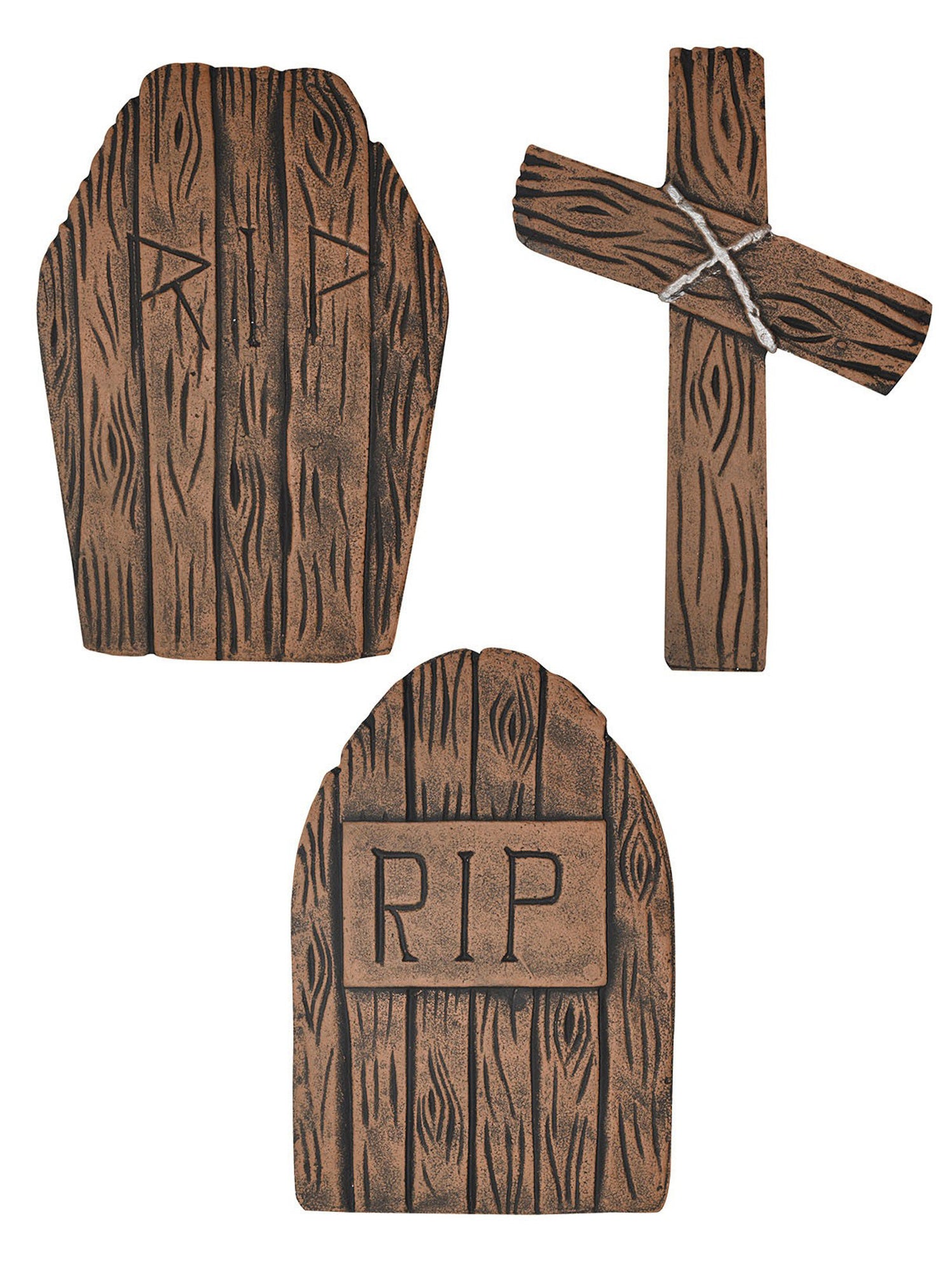 Set of 3 Faux Wood RIP Tombstones - 2' — Costume Super Center